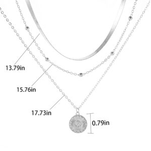 Woent Layered Lotus Pendant Necklaces Silver Bead Choker Necklace Chain Adjustable Jewelry for Women