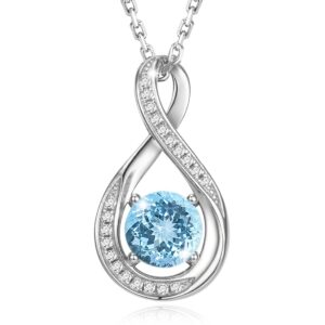 gemlanto 925 sterling silver created aquamarine necklace march birthstone necklaces for women birthday anniversary jewelry gifts for mom her women, adjustable chain 16+2 inch