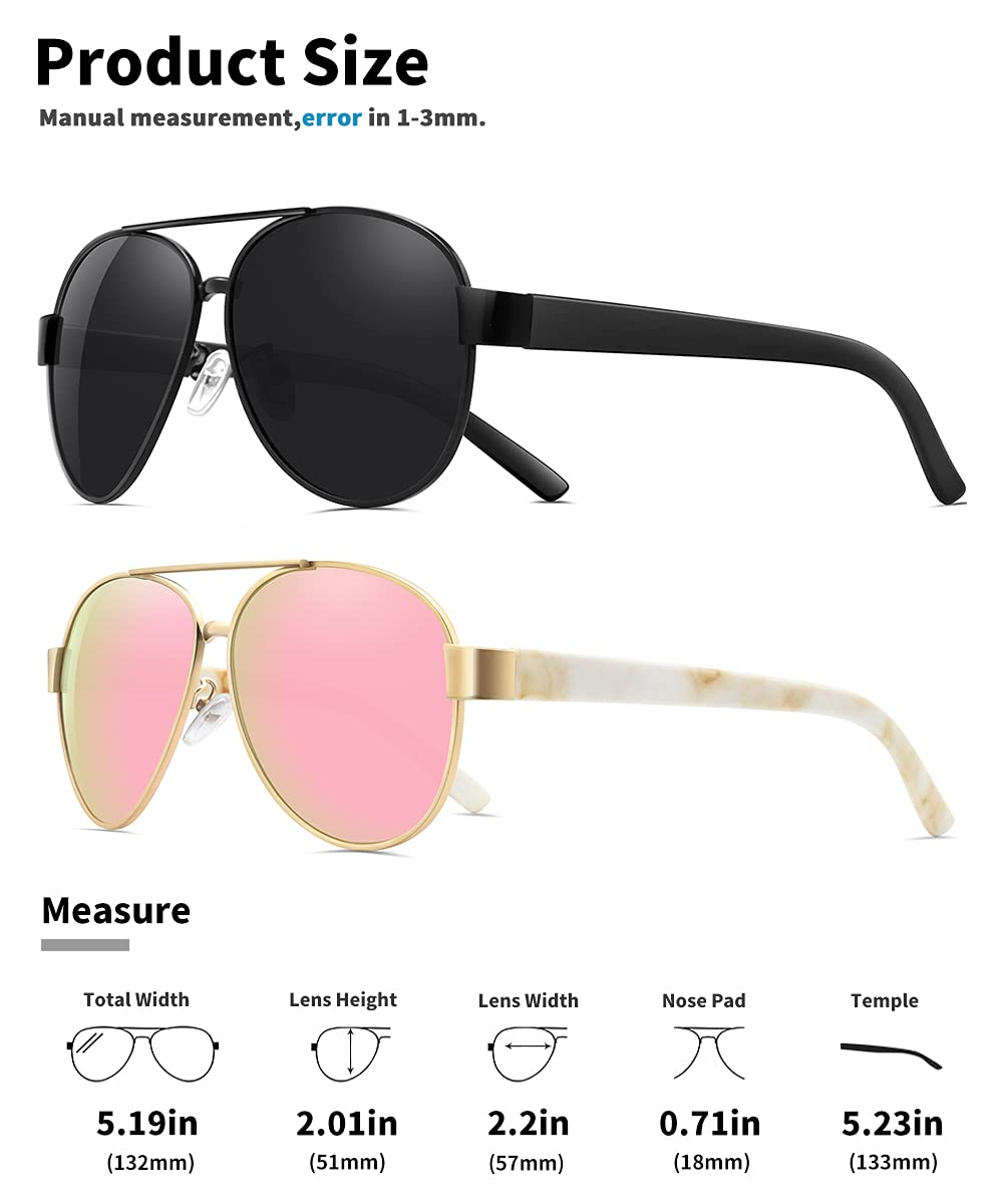 AWGSEE Aviator Sunglasses for Women Polarized UV Protection Sun glasses Mirrored Lens