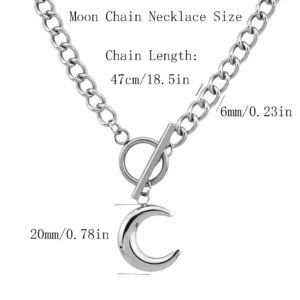 VCCKNB JEWELRY Moon Chain Necklace 18K White Gold Plated Silver Moon Necklace Crescent Moon Necklace for Women Toggle Necklace Moon Choker Necklace Moon Chain Necklace for Men