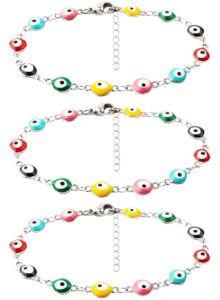 lzqifa evil eye bracelets,lucky bracelets for women men girls,stainless steel handmade，evil eye jewelry (3 pcs silver mix)