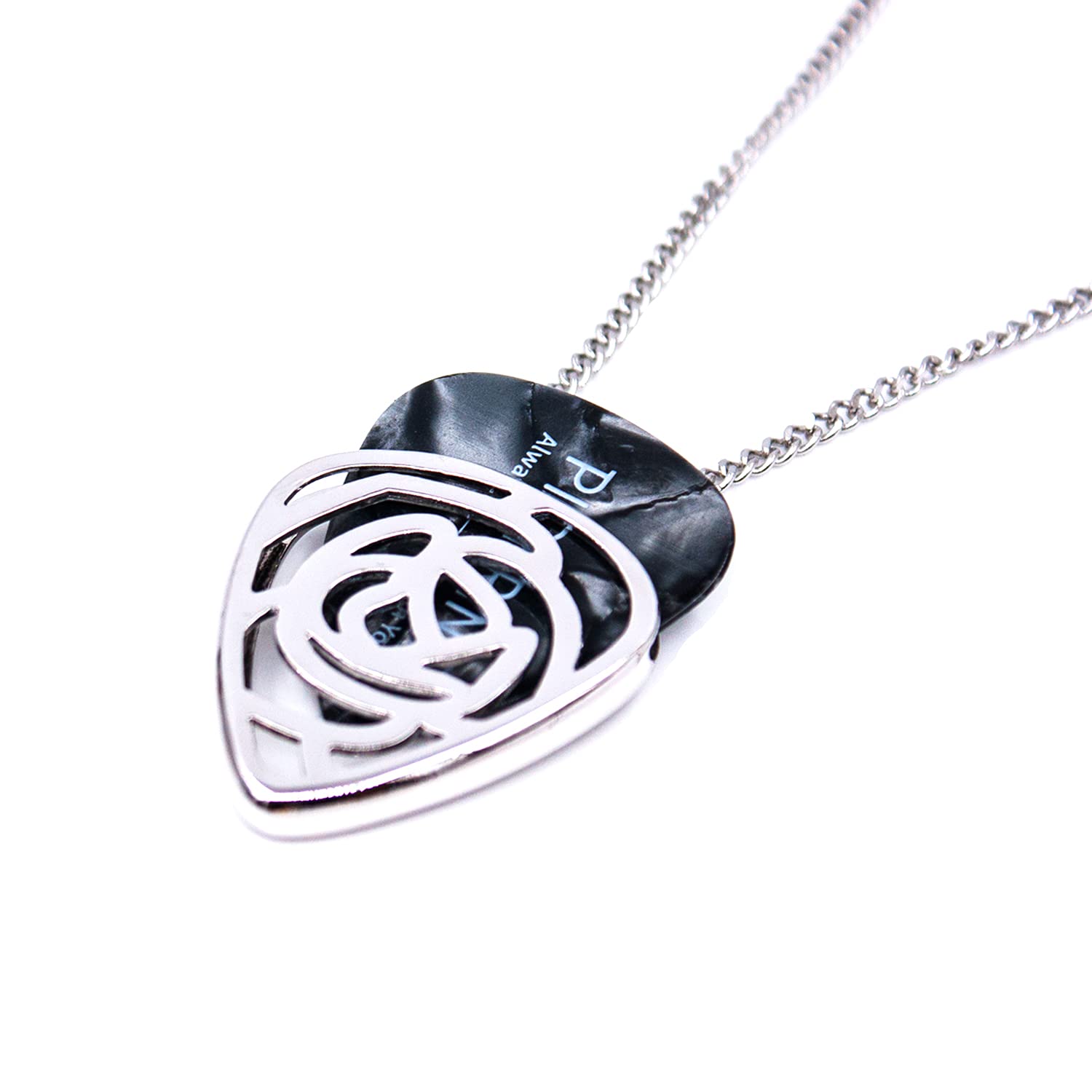 PICKRING Rose Shaped Guitar Pick Holder Necklace (SILVER)