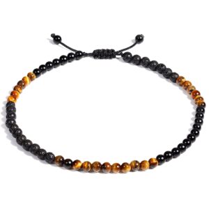 Jewever Anklet Bracelet For Women Healing Crystals Good Luck Gemstone Essential Oils Diffuser Jewelry (Tiger Eye/Lava Rock/Black Obsidian)