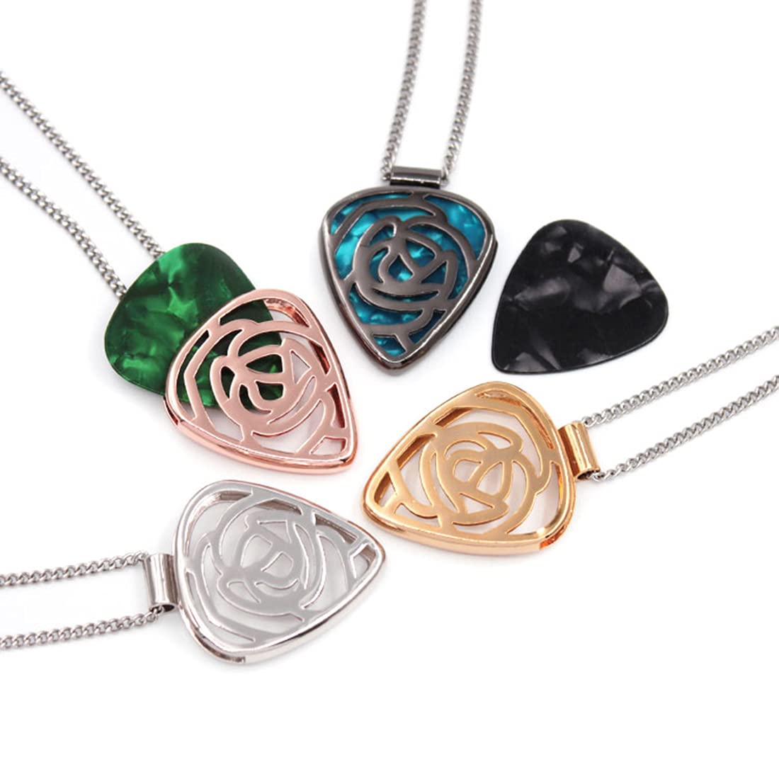 PICKRING Rose Shaped Guitar Pick Holder Necklace (SILVER)