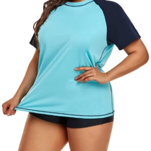 Inno Women's Plus Size Rash Guard Swim Shirt Short Sleeves UPF 50+ Swimwear Workout Tops 0X-6X Lake Blue