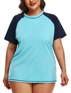 inno women's plus size rash guard swim shirt short sleeves upf 50+ swimwear workout tops 0x-6x lake blue