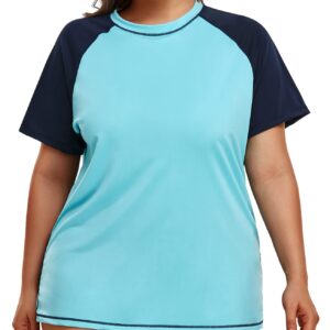 Inno Women's Plus Size Rash Guard Swim Shirt Short Sleeves UPF 50+ Swimwear Workout Tops 0X-6X Lake Blue