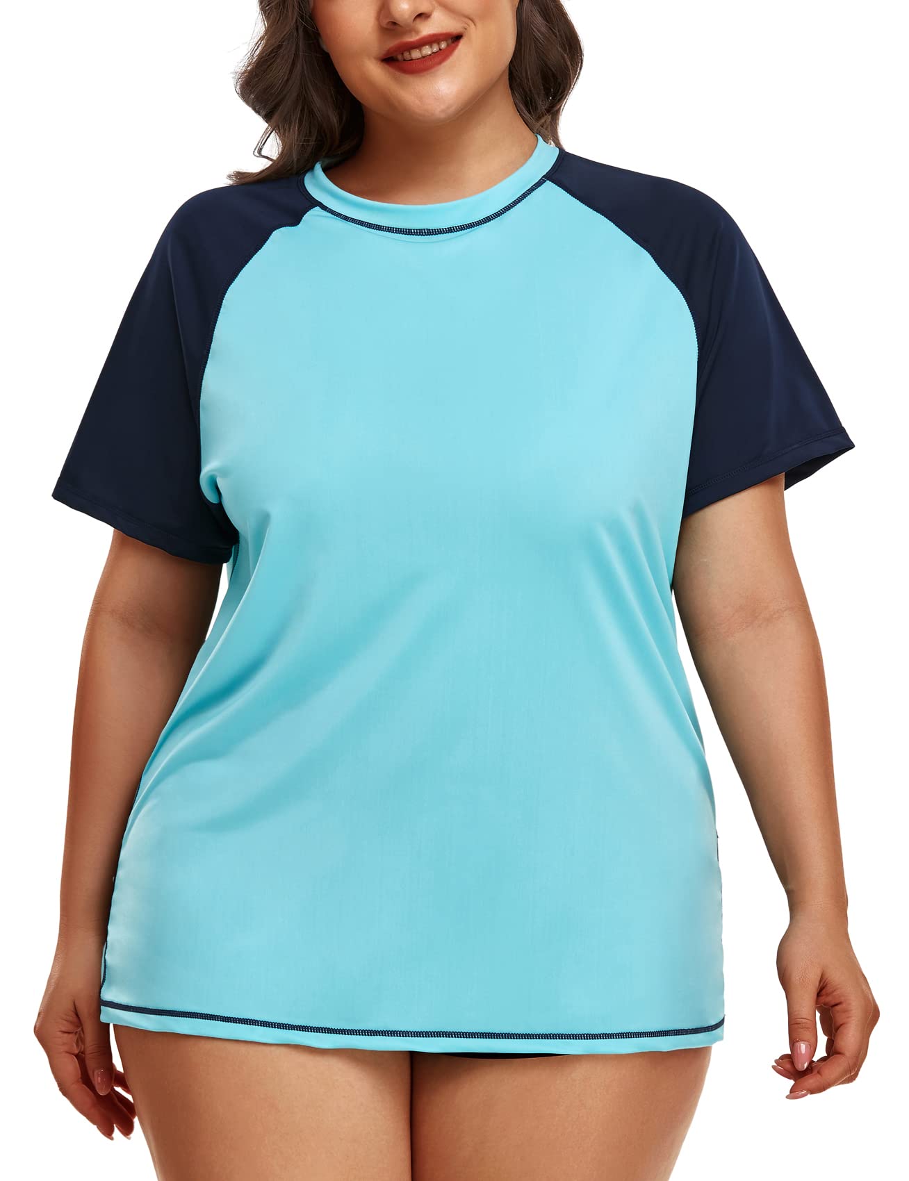 Inno Women's Plus Size Rash Guard Swim Shirt Short Sleeves UPF 50+ Swimwear Workout Tops 0X-6X Lake Blue