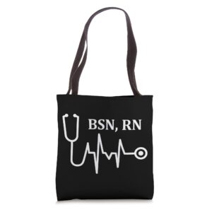 bsn rn registered nurse medical stethoscope heartbeat ekg tote bag