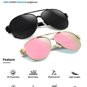 AWGSEE Aviator Sunglasses for Women Polarized UV Protection Sun glasses Mirrored Lens