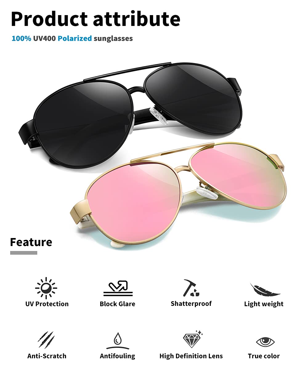 AWGSEE Aviator Sunglasses for Women Polarized UV Protection Sun glasses Mirrored Lens