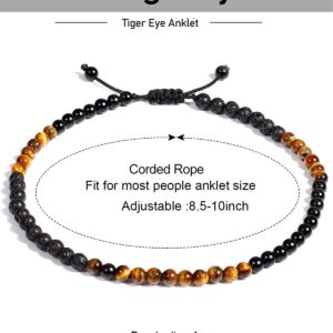 Jewever Anklet Bracelet For Women Healing Crystals Good Luck Gemstone Essential Oils Diffuser Jewelry (Tiger Eye/Lava Rock/Black Obsidian)