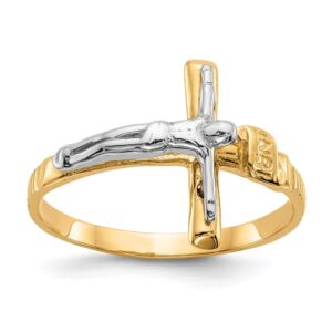 14k two-tone polished inri crucifix ring style k5122