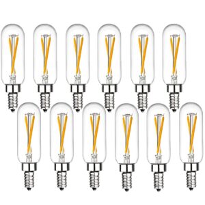 beonllay dimmable t6 led bulbs 25w candelabra bulbs 3000k soft white, clear vintage 2w e12 led filament edison chandelier light bulbs with decorative, 12 pack