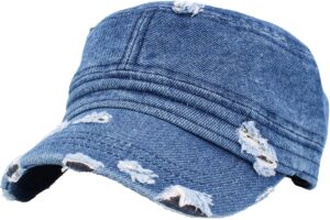 funky junque military style cadet hat army vintage distressed adjustable cap - distressed denim