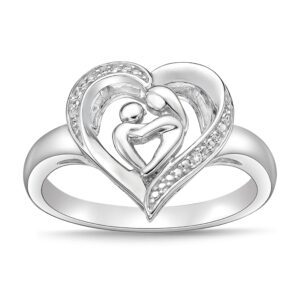 .925 sterling silver diamond accented mother and child ring (i-j color, i2-i3 clarity) - size 8