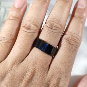 Ringcrown Couple Rings Black Rings Blue Cz Womens Wedding Ring Sets Titanium Steel Man Wedding Bands（Please Buy 2 Rings for 1 Pair）