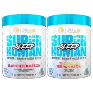 ALPHA LION Superhuman Sleep Supplement, Night Time Aid, Muscle Recovery, Muscle Builder & Gainer, Improves Body Composition (30 Servings, Fruit Punch Flavor)