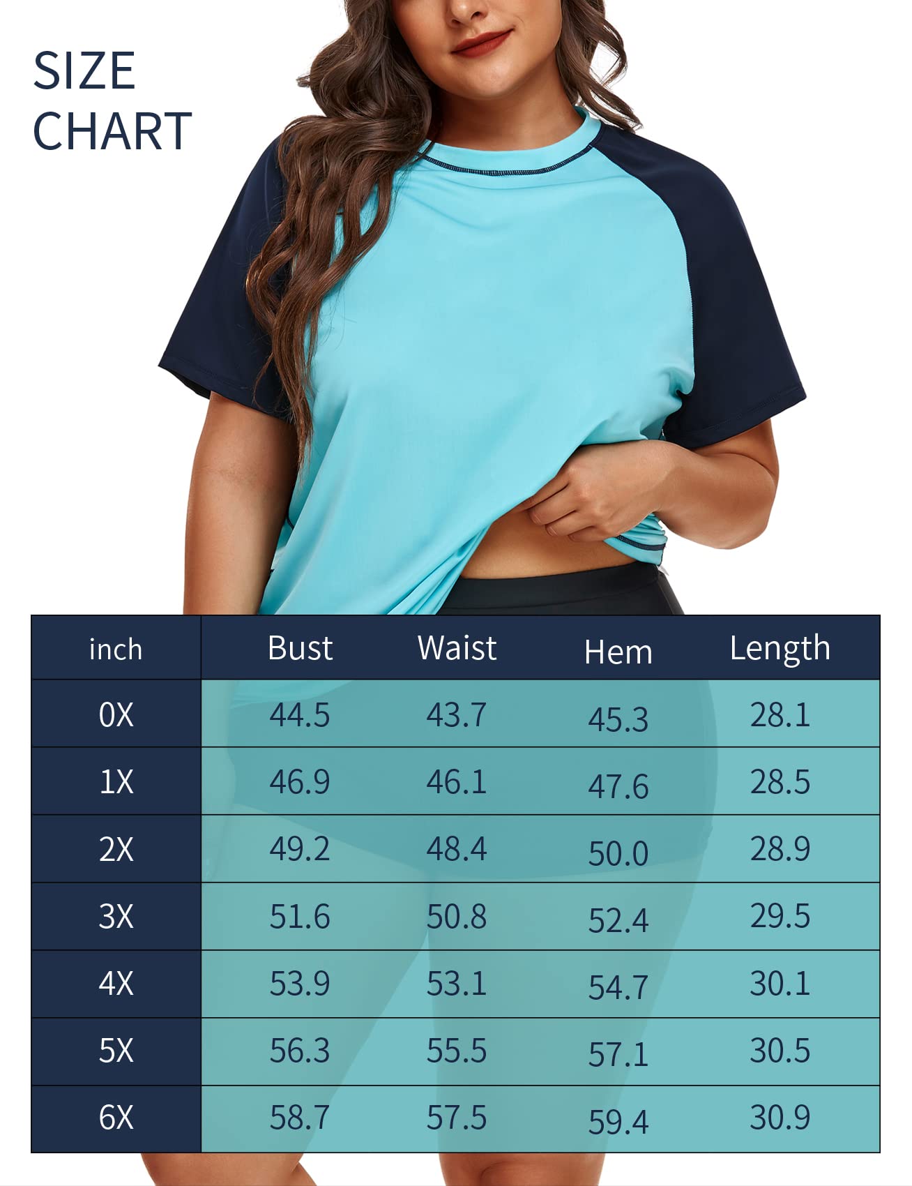 Inno Women's Plus Size Rash Guard Swim Shirt Short Sleeves UPF 50+ Swimwear Workout Tops 0X-6X Lake Blue