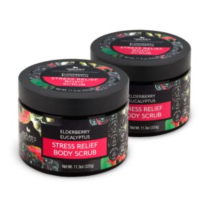 nature's beauty elderberry eucalyptus stress relief body scrub multi-pack - gently exfoliate, relax & calm dry skin, made w/shea butter, avocado oil and sweet almond oil, 11.3 oz (2 pack)