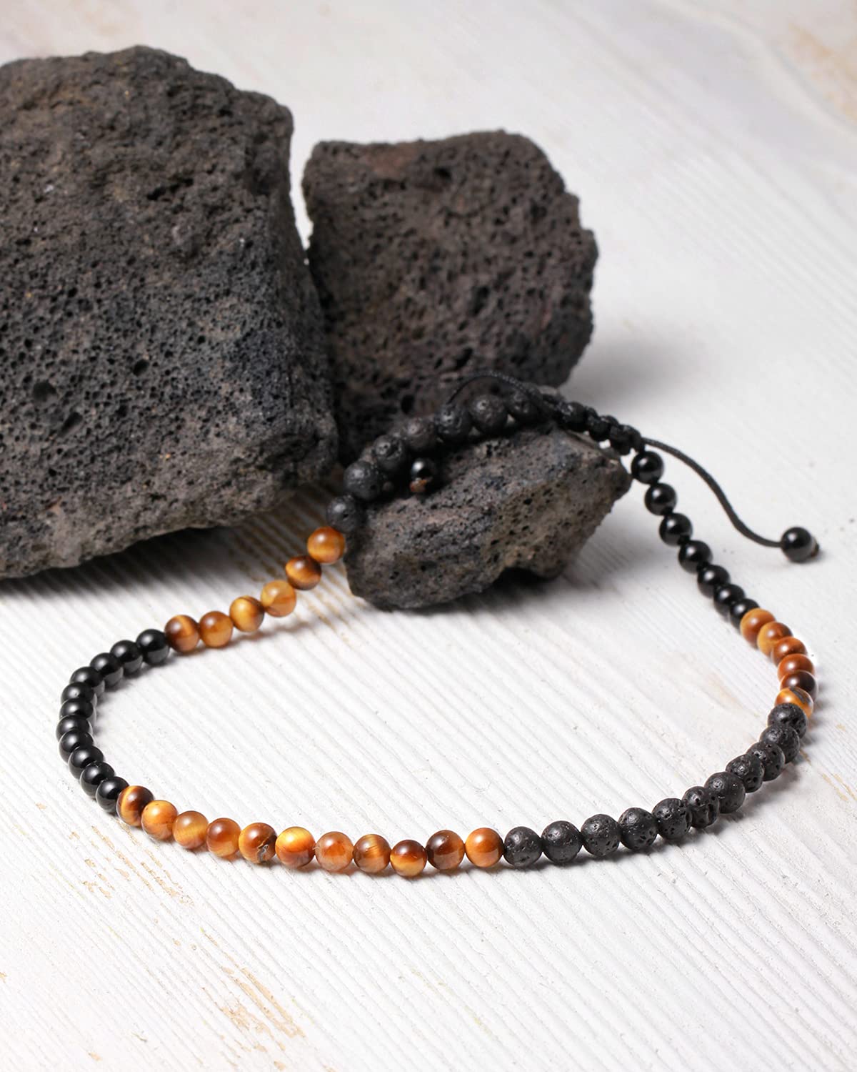 Jewever Anklet Bracelet For Women Healing Crystals Good Luck Gemstone Essential Oils Diffuser Jewelry (Tiger Eye/Lava Rock/Black Obsidian)