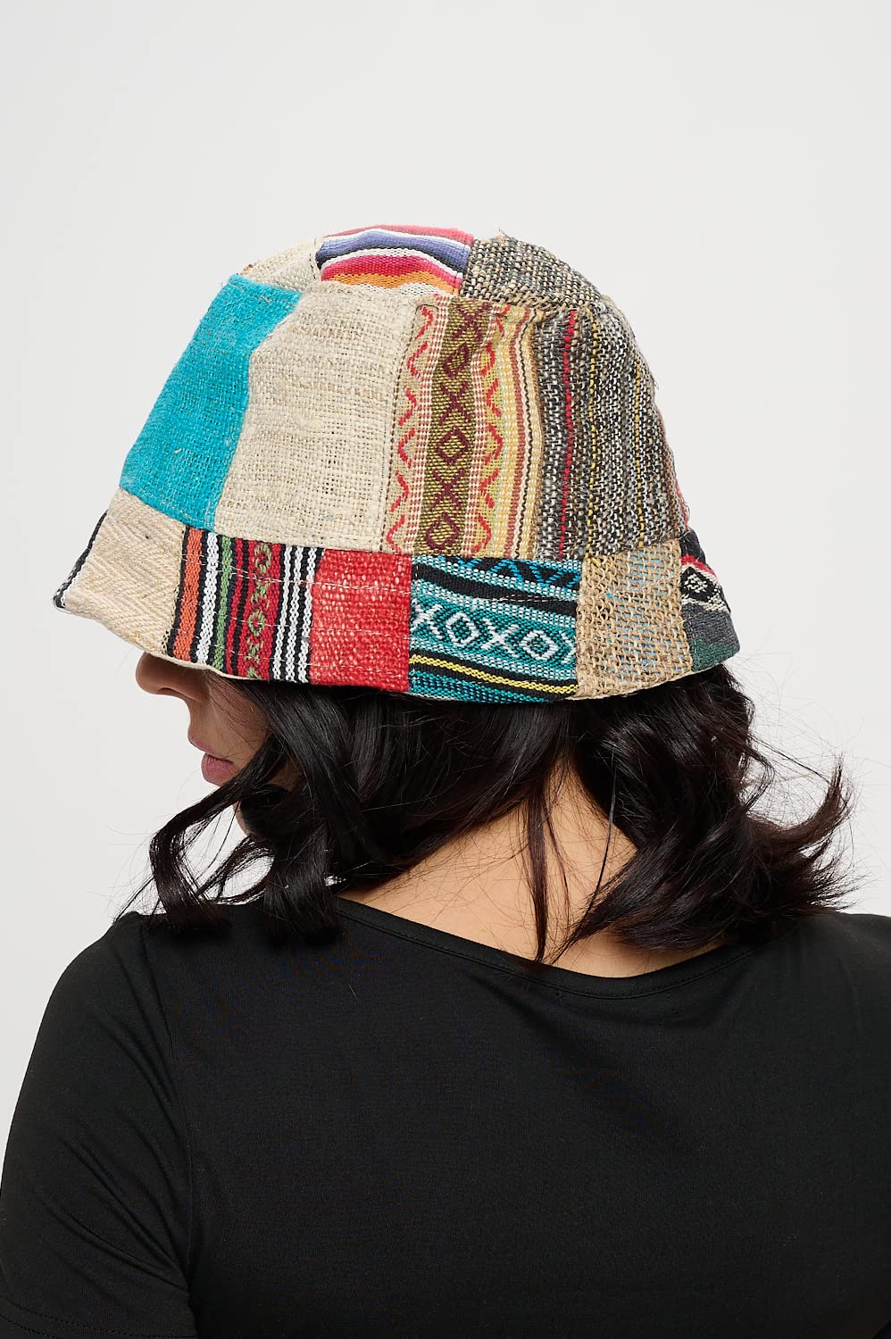 Patchwork Hemp Bucket hat with Secret Pocket, Hippie hat, freespirit Fabric, Handmade Patchwork hat, Organic THC Free Hemp Multi