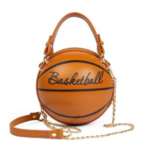 ohiw women's basketball shoulder bag messenger bag handbag mini round bag pu bag, zipper closure, suitable for women (brown)