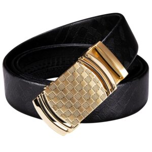 Dubulle Men's Ratchet Belt Fashion Gold Plaid Design Automatic Slid Buckle Black Ratchet Belt Trim to Fit Business Casual Belt with Exquisite Box