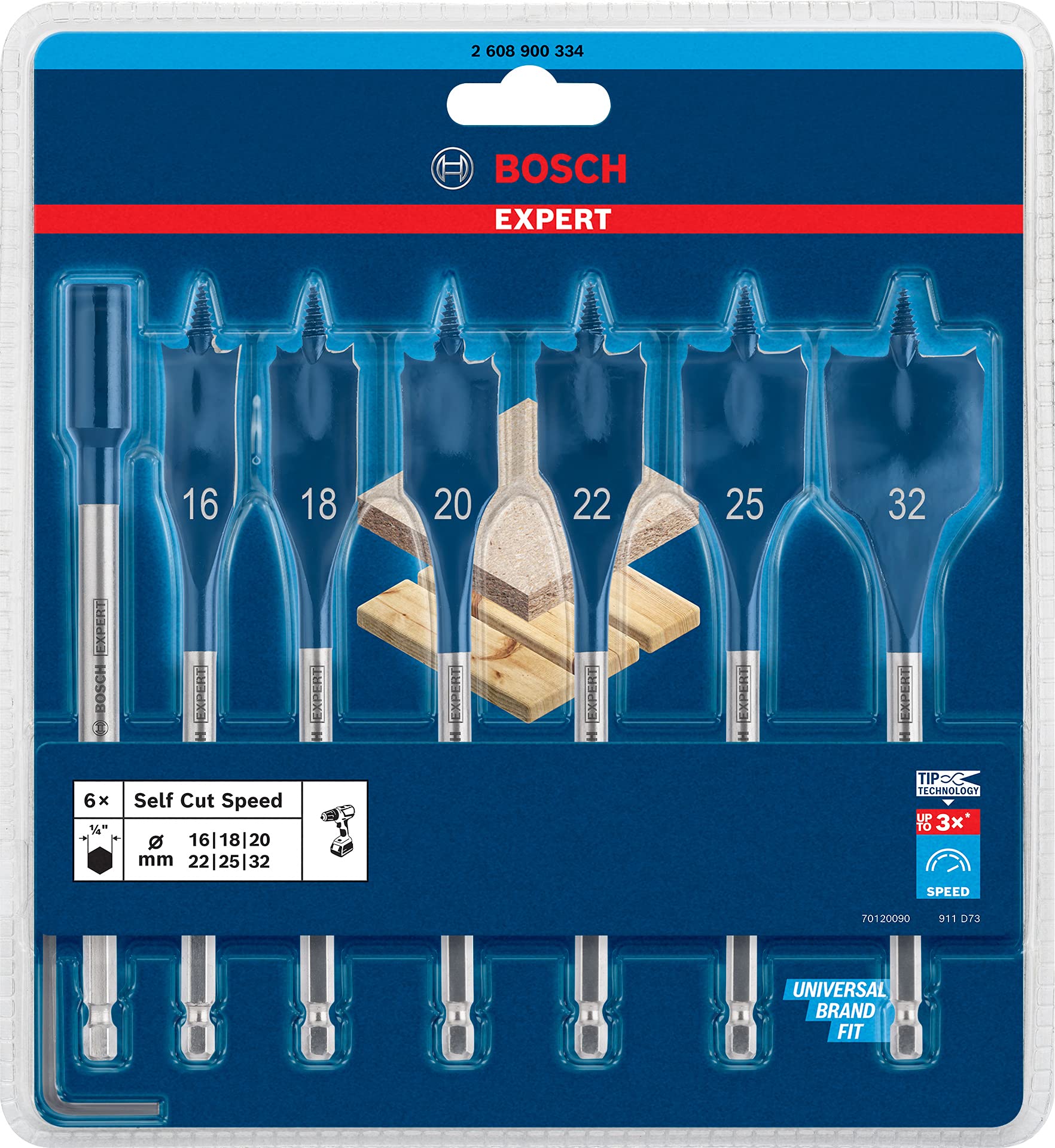 Bosch 7X Expert Self Cut Speed Spade Drill Bit Set (for Softwood, Particleboard, Ø 16-32 mm, Professional Accessory Rotary Drill/Drivers)