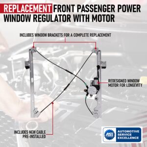 Replacement Front Passenger Power Window Regulator with Motor - Compatible with Cadillac, Chevy, GMC - Escalade, Silverado 1500HD, Suburban 2500, Tahoe, Sierra 3500 Classic, Yukon - Replaces 741-645