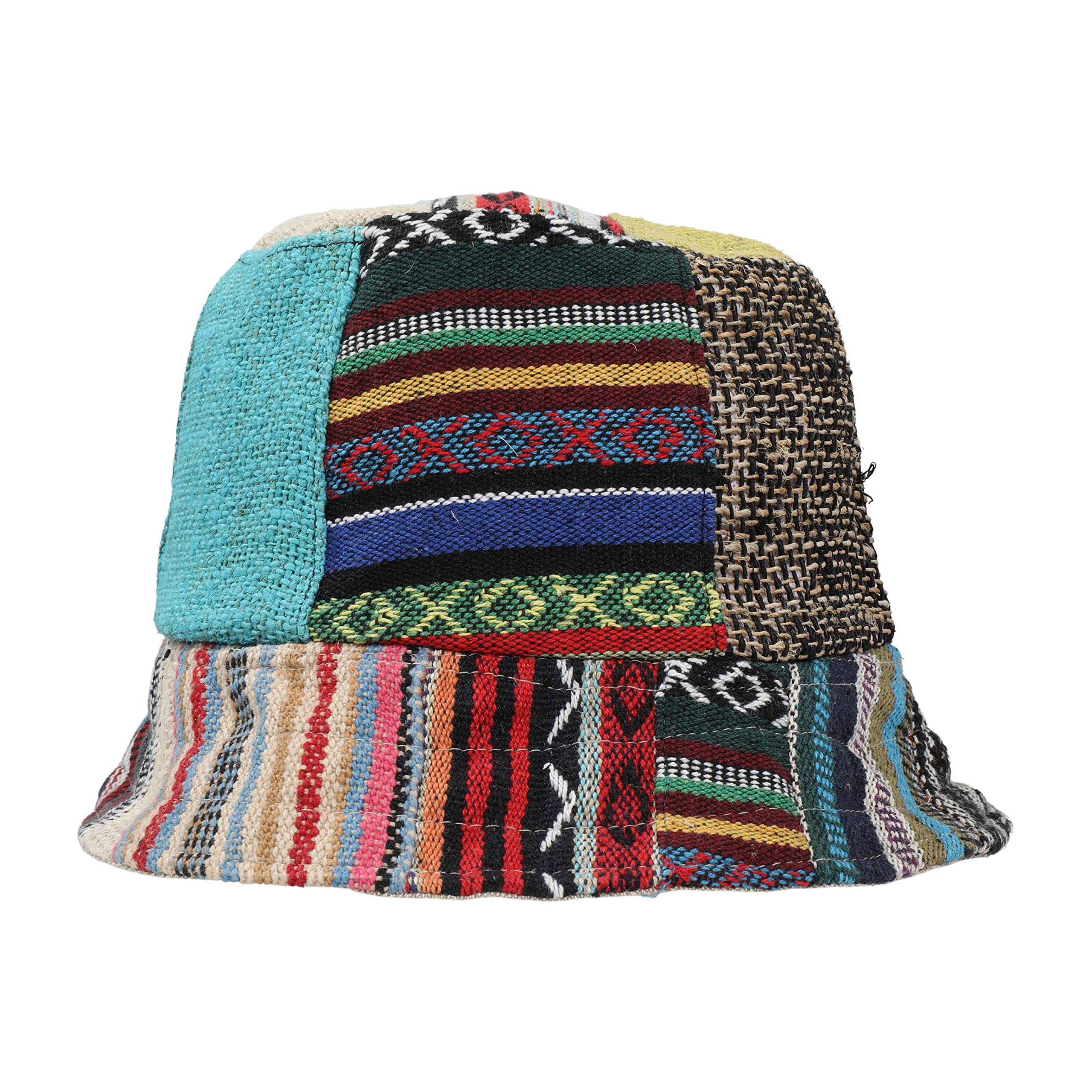 Patchwork Hemp Bucket hat with Secret Pocket, Hippie hat, freespirit Fabric, Handmade Patchwork hat, Organic THC Free Hemp Multi