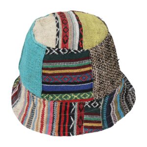 patchwork hemp bucket hat with secret pocket, hippie hat, freespirit fabric, handmade patchwork hat, organic thc free hemp multi