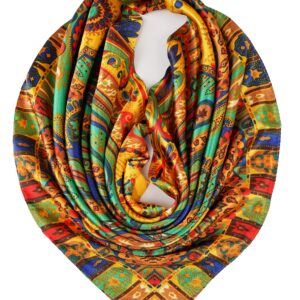 YOUR SMILE Silk Like Scarf Women's Fashion Pattern Large Square Satin Headscarf,Gold Totem