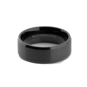 MJ Metals Jewelry Custom Engraved 8mm Black Plated Stainless Steel Brushed Center Beveled Edge Band Ring Size 11