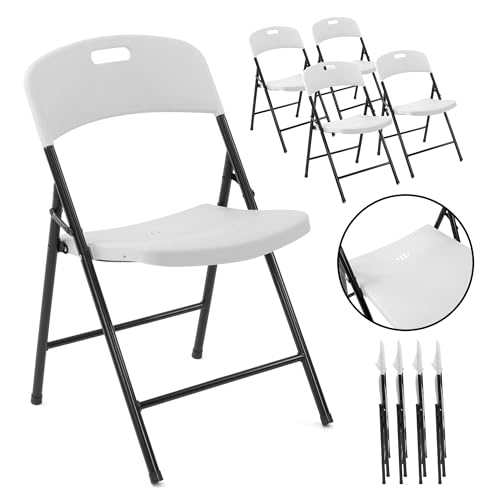 Creative Plastic Folding Chairs (4 Pack) - Portable Lightweight Folding Chairs for Indoor and Outdoor Steel Frame Used for Events, Party, Garden, Camping, Picnic, Tailgating (White)