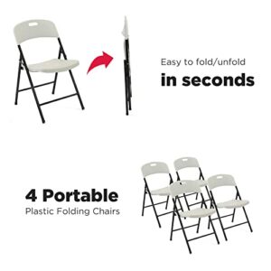 Creative Plastic Folding Chairs (4 Pack) - Portable Lightweight Folding Chairs for Indoor and Outdoor Steel Frame Used for Events, Party, Garden, Camping, Picnic, Tailgating (White)