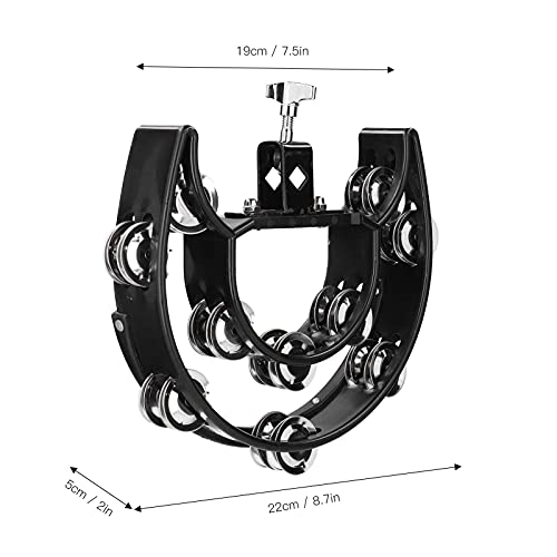 Hand Held Double Row Tambourine, Metal Jingles Half Moon Hi Hat Tambourine with Mounting Bracket for Drummers Guitarists