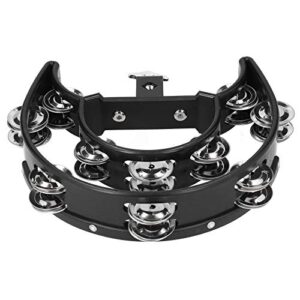 Hand Held Double Row Tambourine, Metal Jingles Half Moon Hi Hat Tambourine with Mounting Bracket for Drummers Guitarists