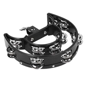 hand held double row tambourine, metal jingles half moon hi hat tambourine with mounting bracket for drummers guitarists