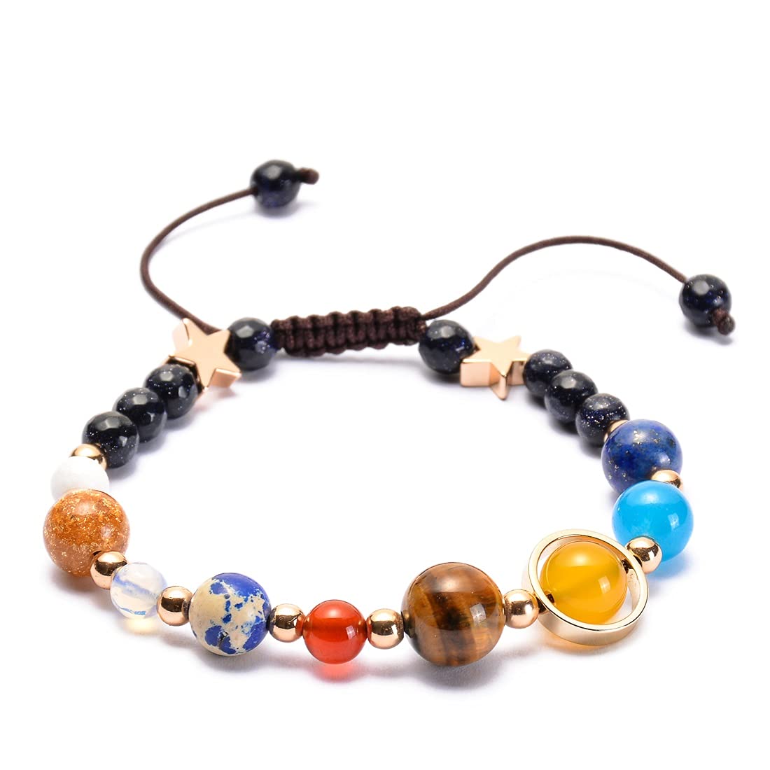 GelConnie Solar System Bracelet Universe Galaxy Bracelet The Eight Planets Guardian Star Bracelets Charm Stretch Bracelet Stone Beads Bracelet Meditation Relax Bangles Healing Gifts for Women, Men