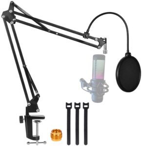 compatible with hyperx quadcast s mic boom arm, for hyperx quadcast microphone adjustable stand with pop filter,windscreen to improve sound quality by yuzuhome