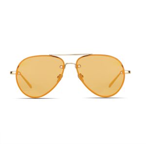 freckles mark oversized aviator sunglasses vintage retro gold metal frame colorful lenses 62mm (gold orange)