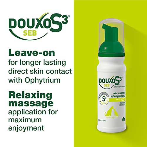 Douxo S3 SEB Mousse 5.1 oz (150 mL) - Relief for Seborrhea in Dogs and Cats (Helps with Oily to Flaky Skin)