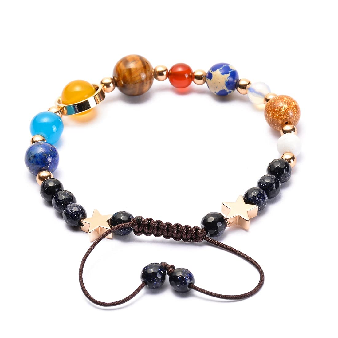 GelConnie Solar System Bracelet Universe Galaxy Bracelet The Eight Planets Guardian Star Bracelets Charm Stretch Bracelet Stone Beads Bracelet Meditation Relax Bangles Healing Gifts for Women, Men