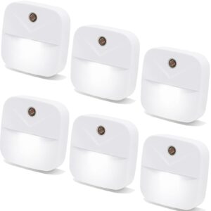 yrwxzyo 6 pack night light plug in, white led nightlights with smart dusk to dawn sensor, plug into wall nightlights suitable for bedroom, bathroom, hallway, kitchen, stairs, kids, adults