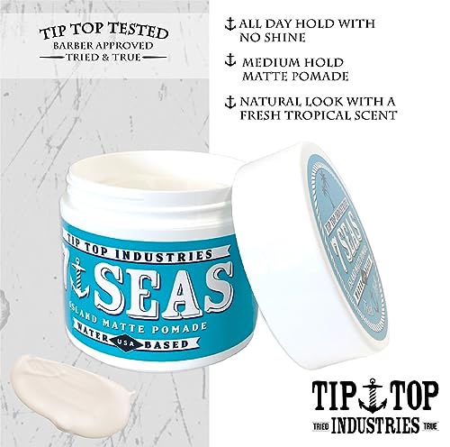 Tip Top 7Seas Island Matte Pomade - Medium Hold Matte Finish - Pina Colada Scent 4.25oz