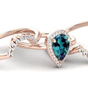 14k Rose Gold Plated 925 Sterling Silver Pear Cut Created London Blue Topaz, bridal rings engagement ring wedding band,Promise Pear Solitaire Ring For Her (5)