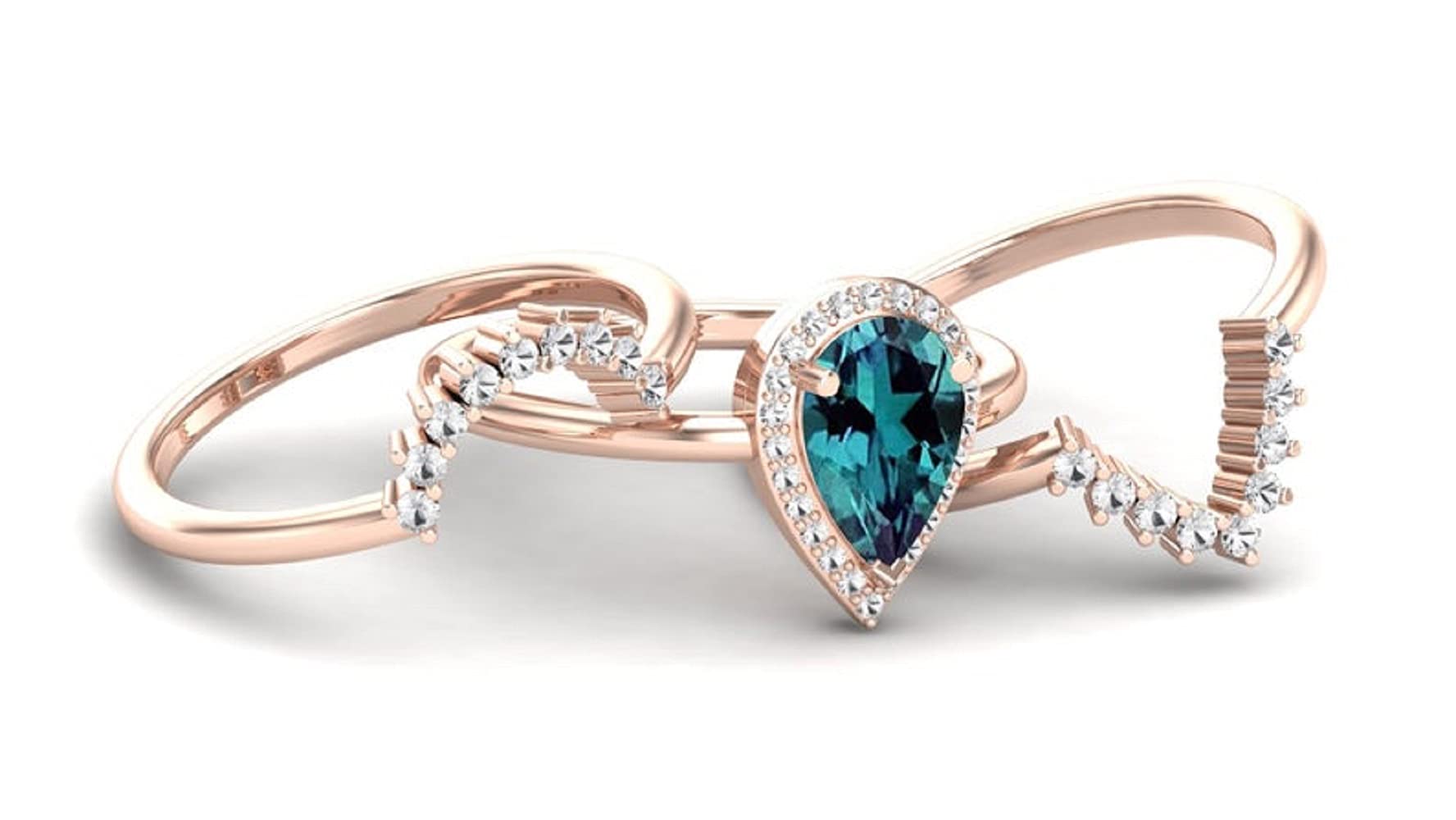 14k Rose Gold Plated 925 Sterling Silver Pear Cut Created London Blue Topaz, bridal rings engagement ring wedding band,Promise Pear Solitaire Ring For Her (5)