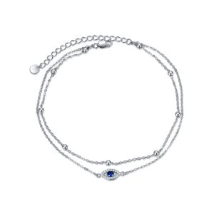 poplyke 925 sterling silver evil eye anklets double layered chain for women birthday gifts summer beach dainty jewellery