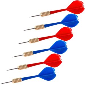 steel tip darts - set of six 10-gram brass darts with 2 plastic slim flight colors - great for team play by trademark games (blue and red)